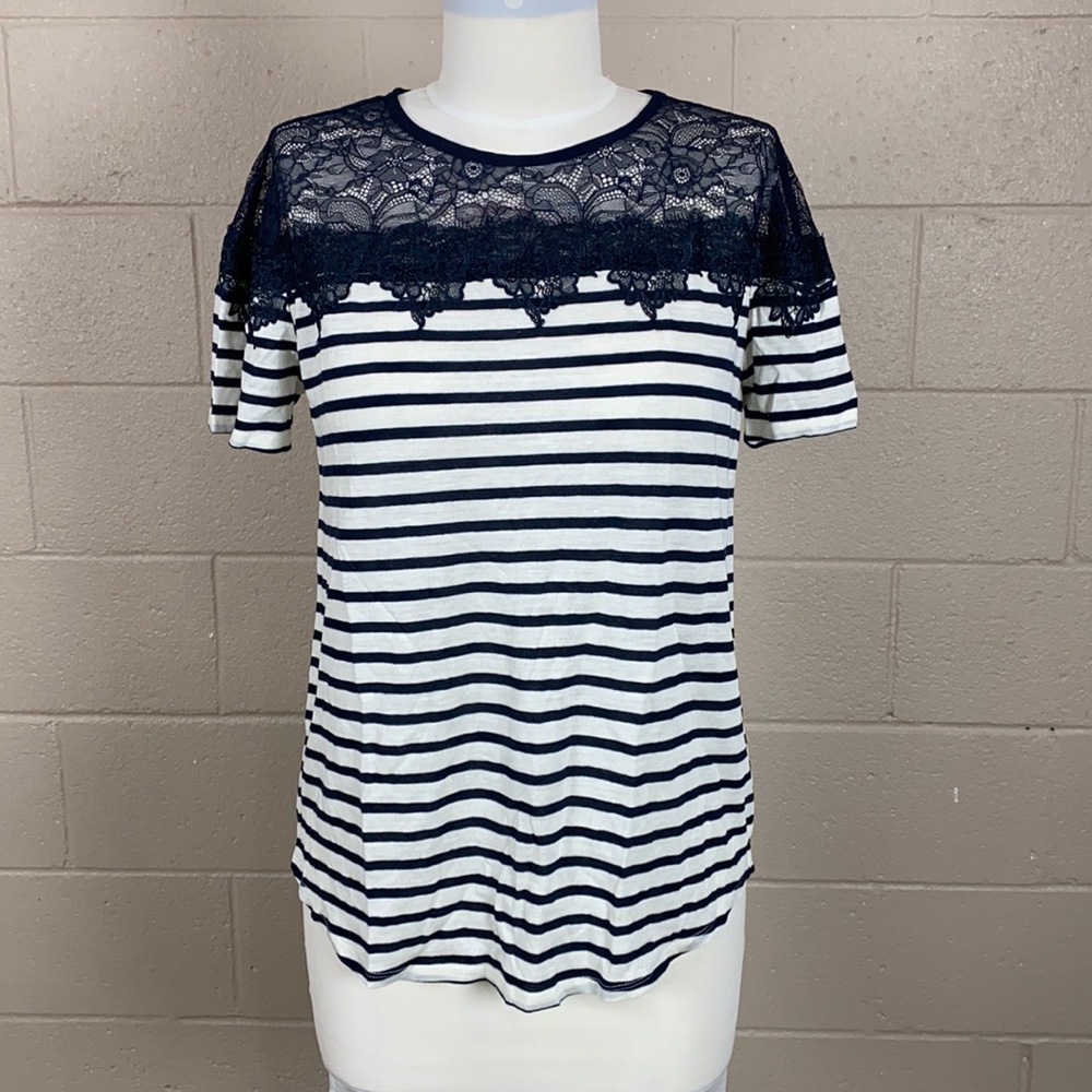 Sample: Navy/White Lace Stripped Tee - Gem